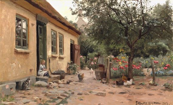Peder Mork Monsted | Summer day behind a farmhouse (1917) | MutualArt