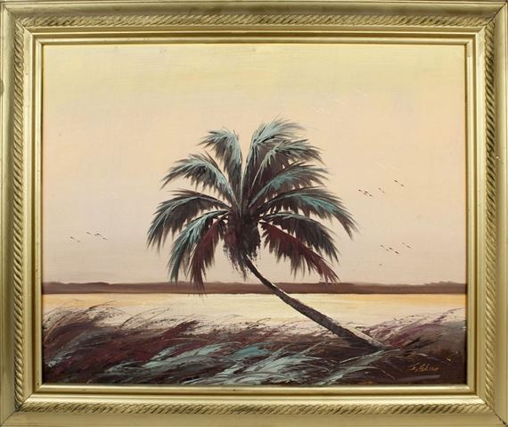 James Gibson | River scene with a light orange sky | MutualArt