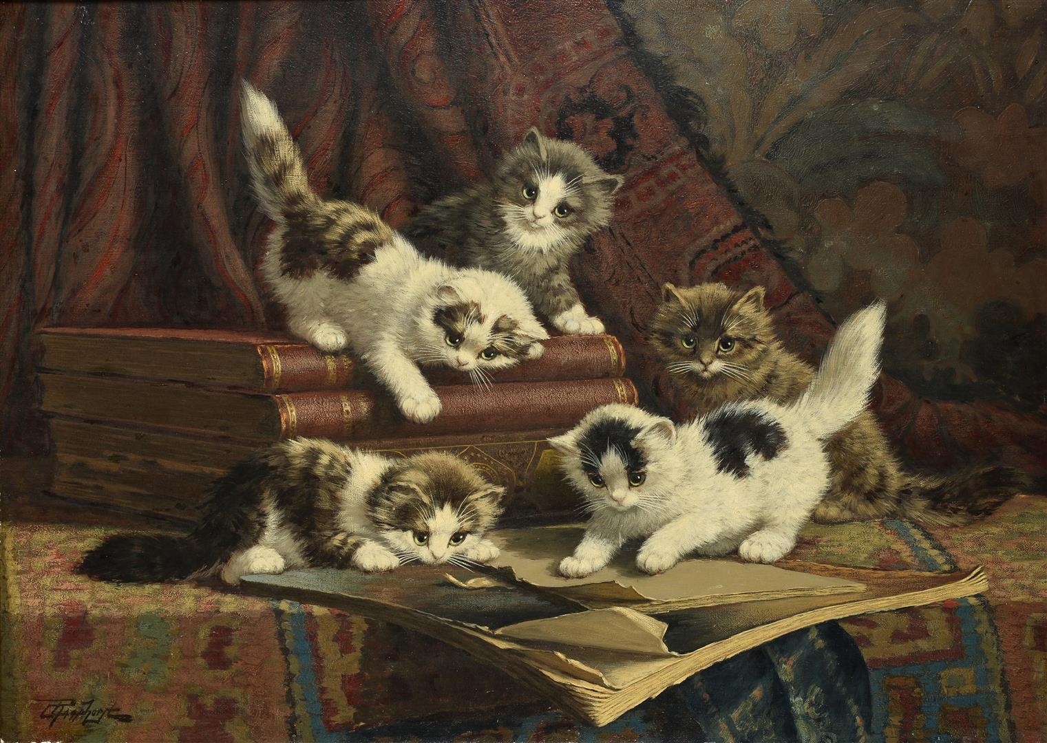 Cornelis Raaphorst | Vijf spelende katjes | MutualArt