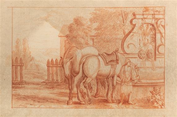 Hubert Robert | Dando de beber a los caballos | MutualArt