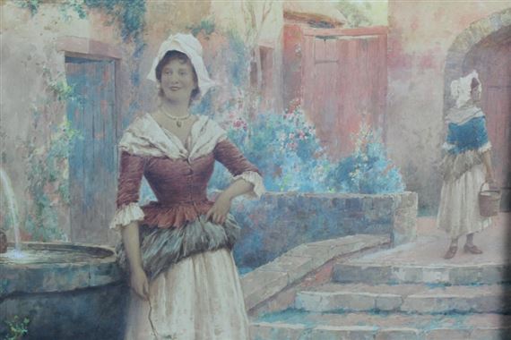 Alfred Augustus Glendening Jr. | maid by a fountain (1898) | MutualArt