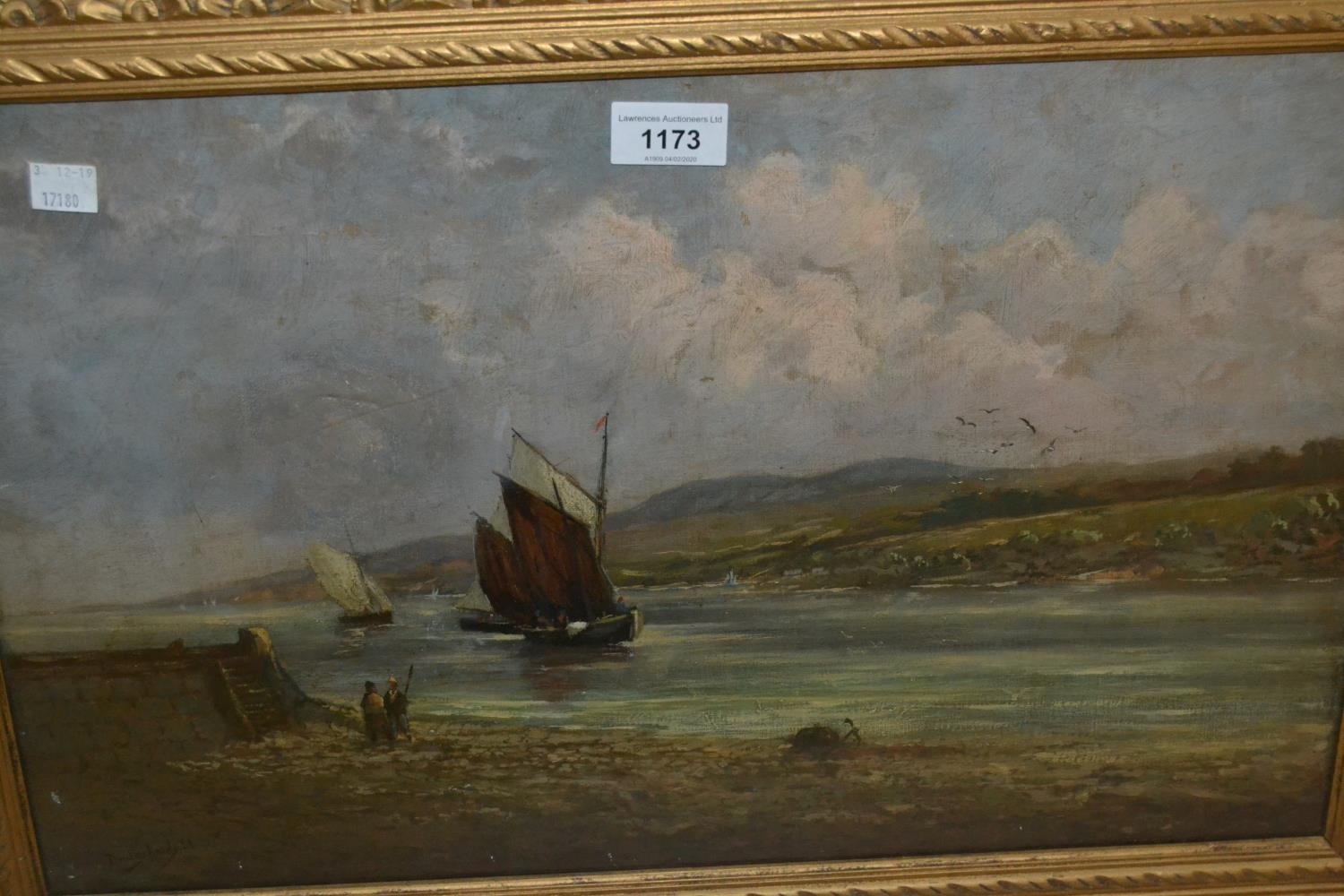 Dudley Hardy | Fishing boats entering an estuary with figures on the ...