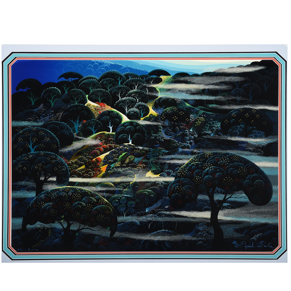 Eyvind Earle | Red Barn and Tree Snow | MutualArt