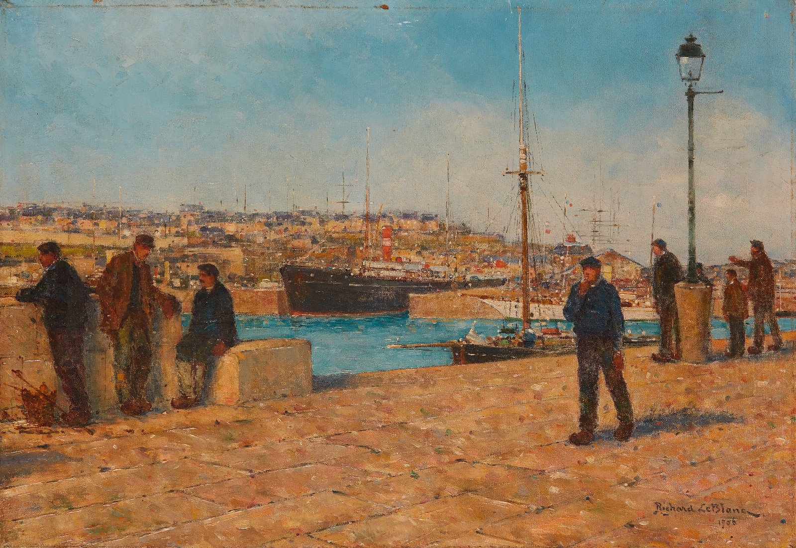 Richard Leblanc | Promeneurs sur le quai du port (1906) | MutualArt