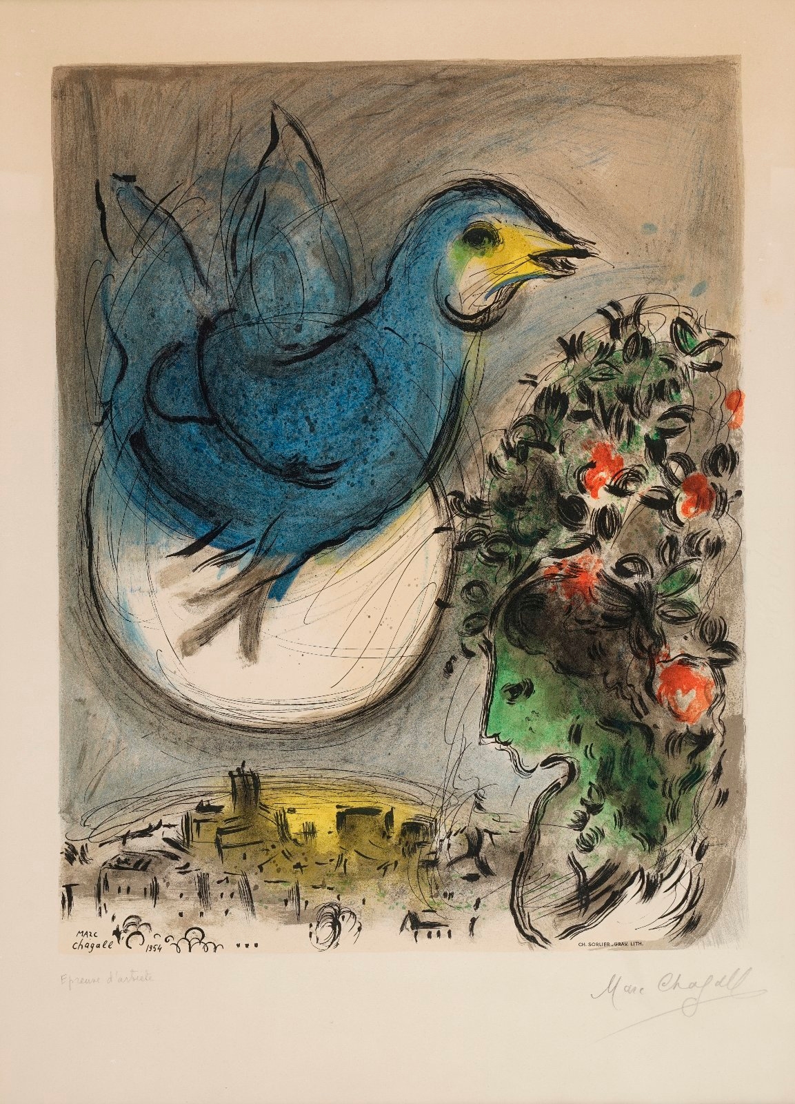 Marc Chagall | L'oiseau bleu (1954) | MutualArt