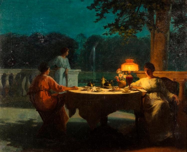 Marcel Rieder | Femmes dinant sur la terrasse | MutualArt