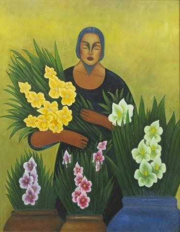 Nivia Gonzalez | Two works: Woman with Flowers; Woman with Umbrellas ...