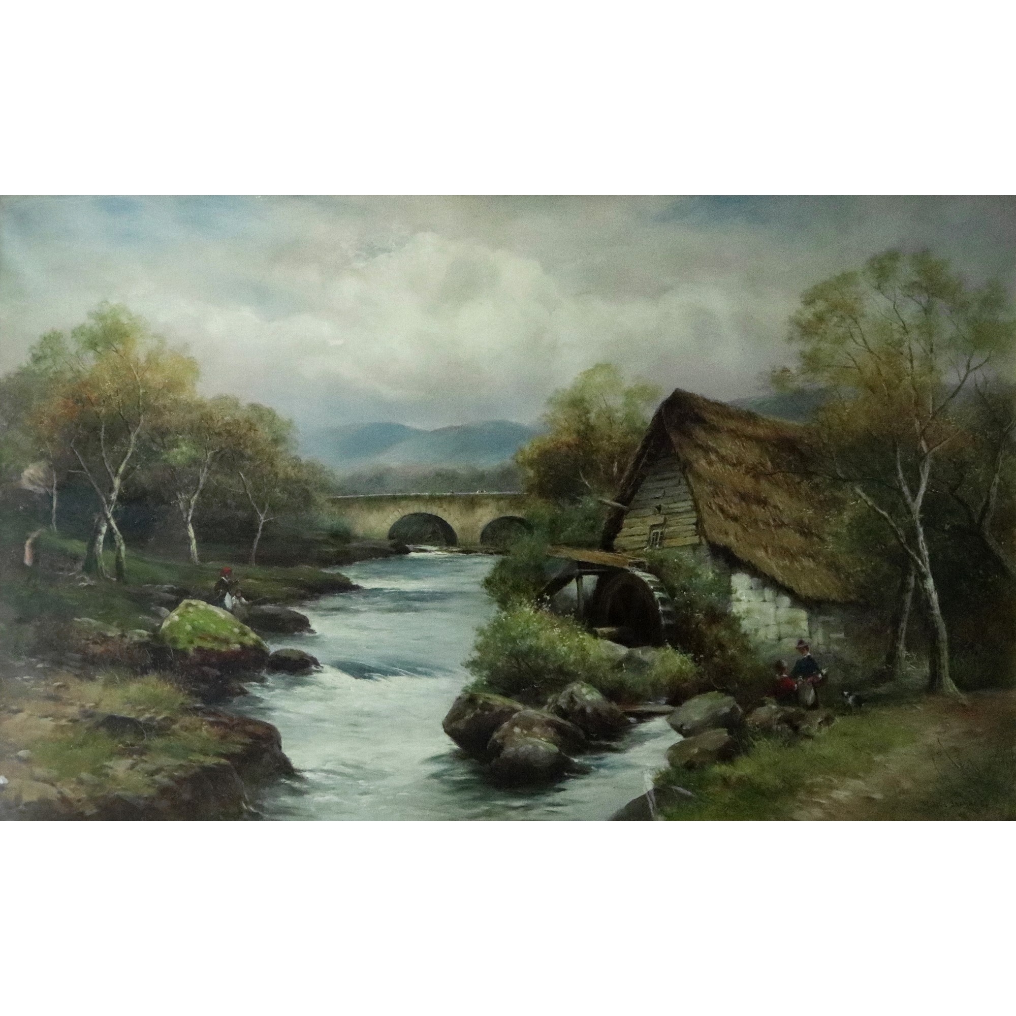 Walter Graham Scott-Brown | A watermill with figures by a river, a ...