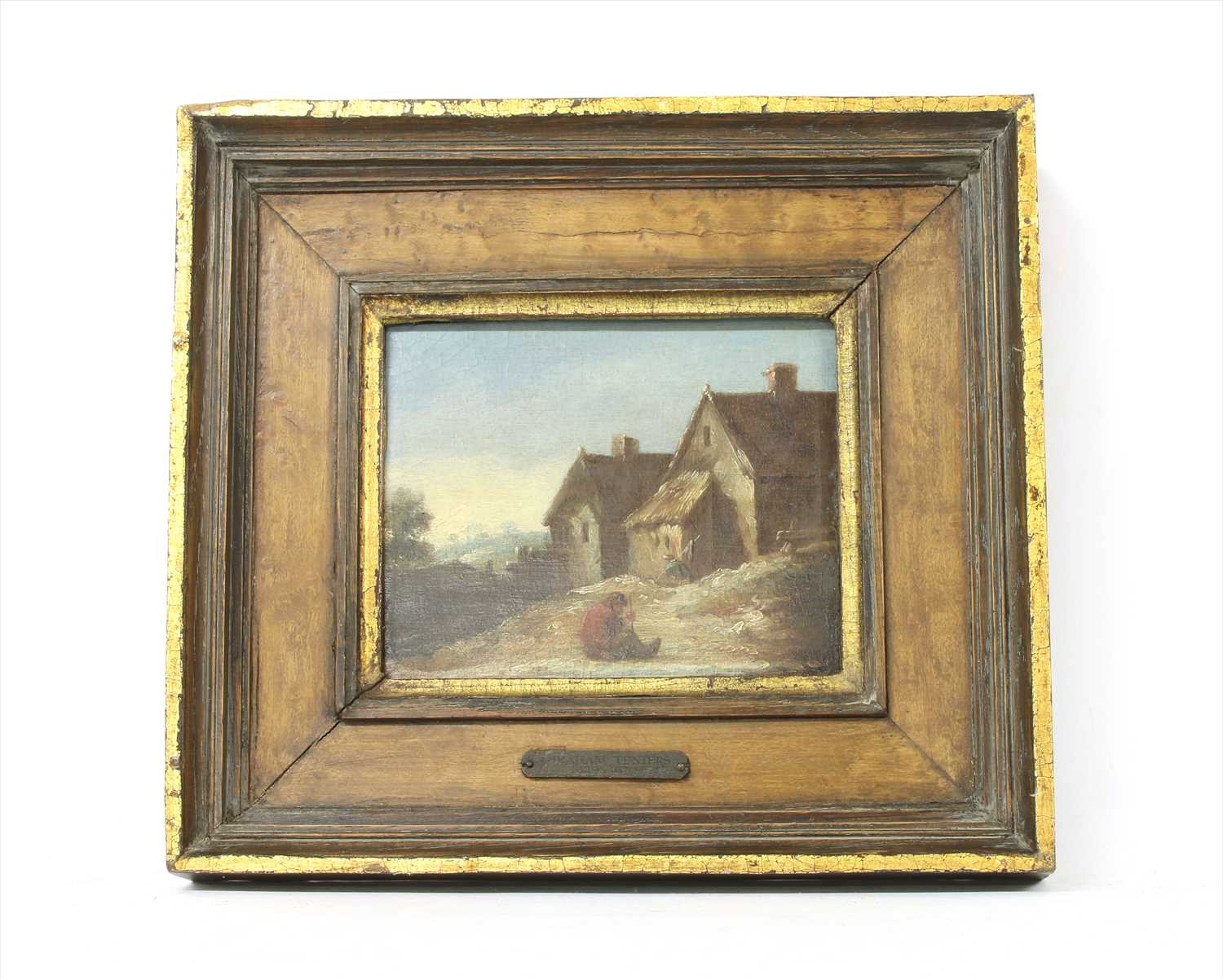 Abraham Teniers | A SEATED FIGURE NEXT TO COTTAGES | MutualArt