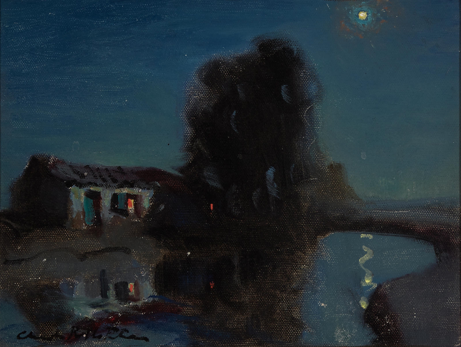 Charles Rollo Peters | Adobe by a Pond under Moonlight | MutualArt