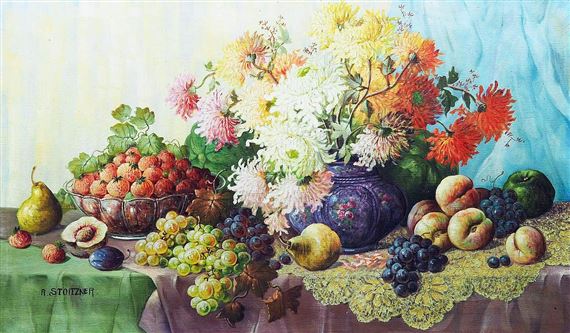 Rudolf Stoitzner | Reiches Früchtestilleben mit Blumen | MutualArt