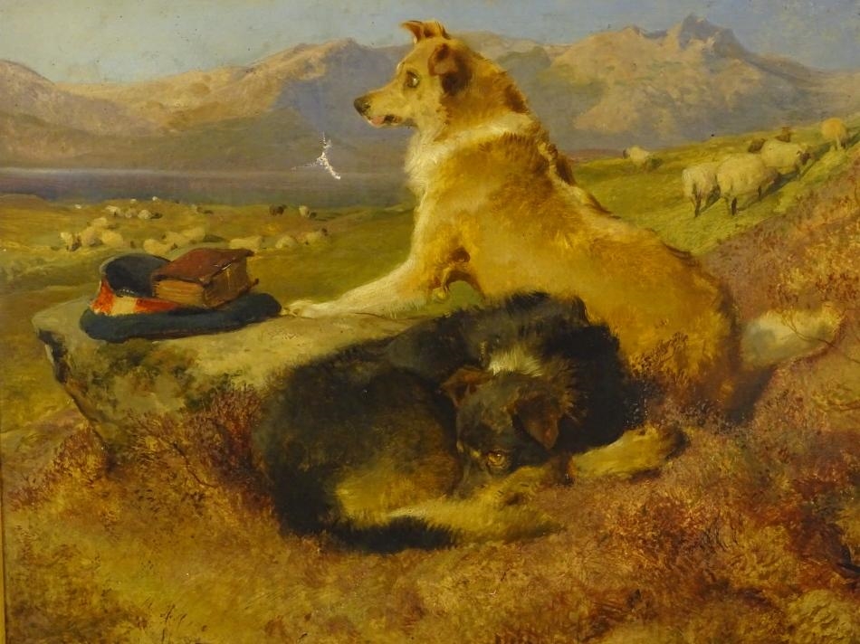 Edwin Landseer | Two sheepdogs and a flock in the Highlands | MutualArt