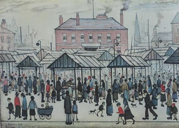 Laurence Stephen Lowry | Market Scene in a Northern Town | MutualArt