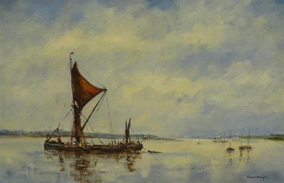 Ronald Crampton | Sail barge - Passing Orford Quay | MutualArt