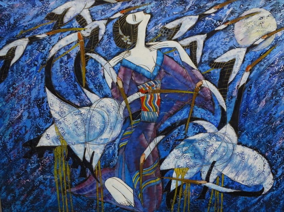 M. Lott | Kneeling woman with birds | MutualArt
