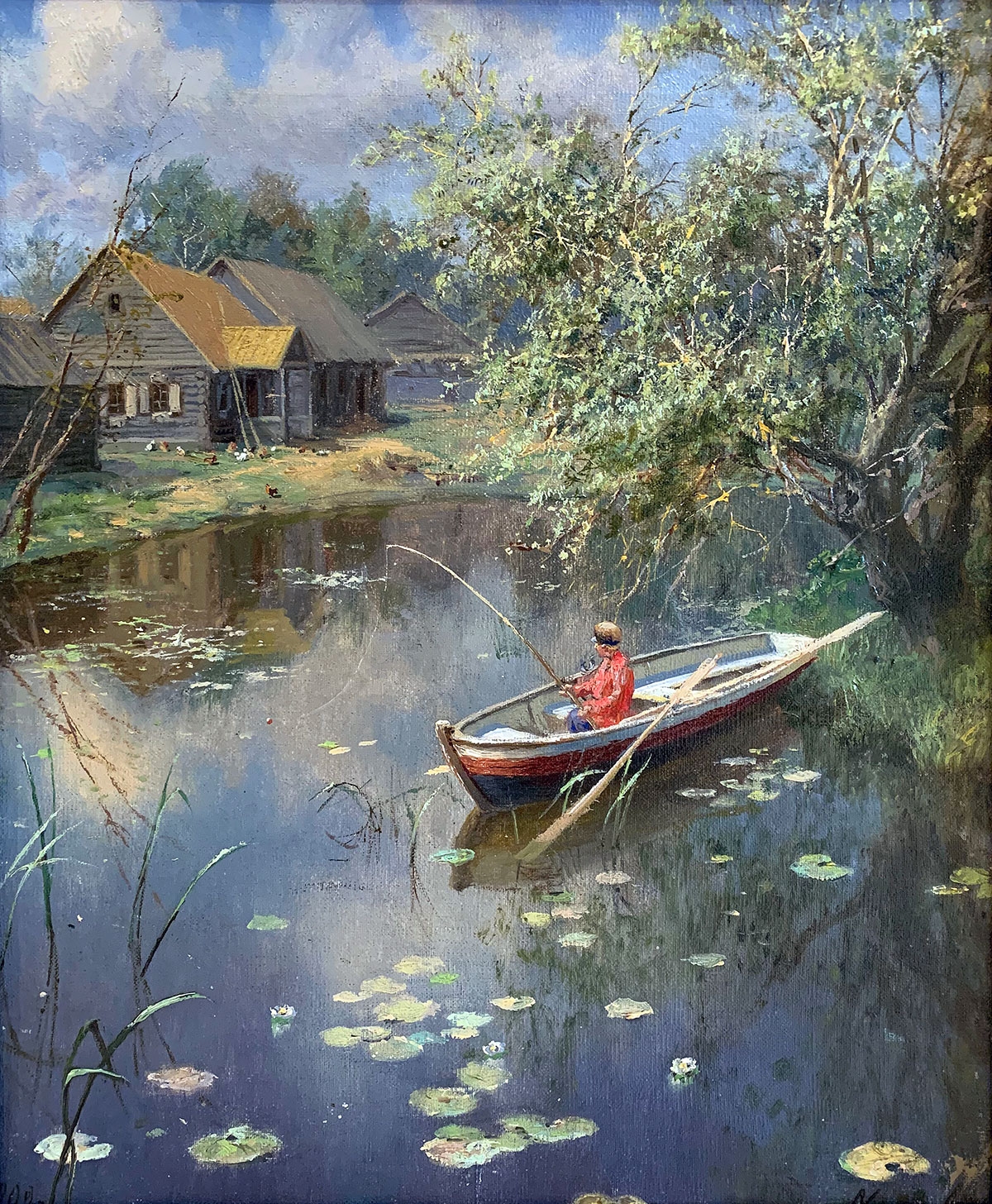 Alexander Alexandrovich Kiselev | Landscape with a fisherman. (At the ...