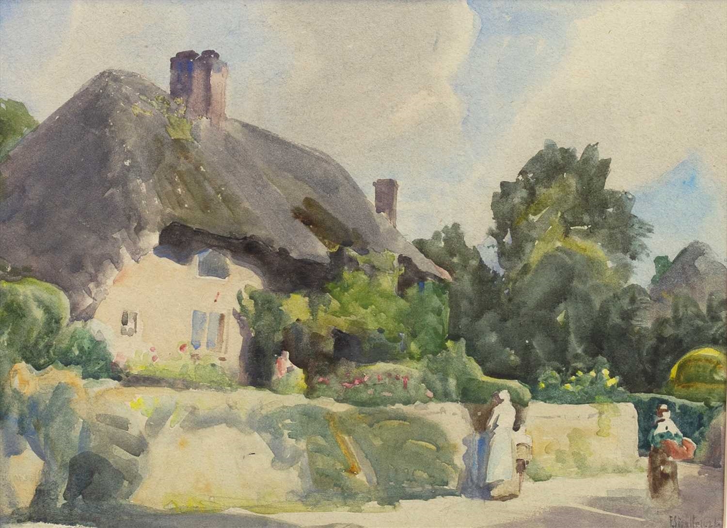 Fred Stratton | FIGURES BY A THATCHED COTTAGE | MutualArt