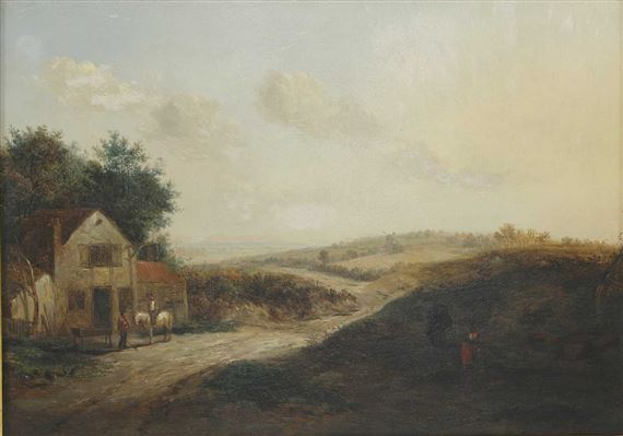 Patrick Nasmyth | AN EXTENSIVE OPEN LANDSCAPE WITH FIGURES BY AN INN IN THE FOREGROUND | MutualArt