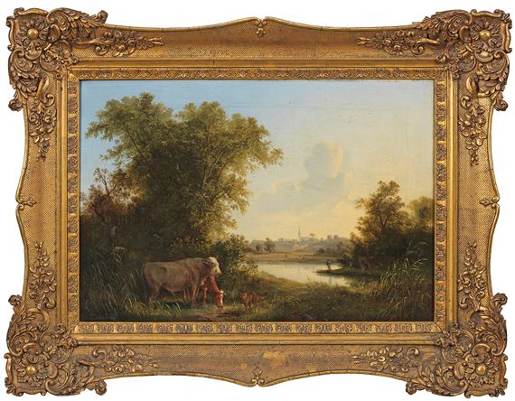 Friedrich Otto Georgi | Romantische Abendlandschaft mit Kühen und einem ...