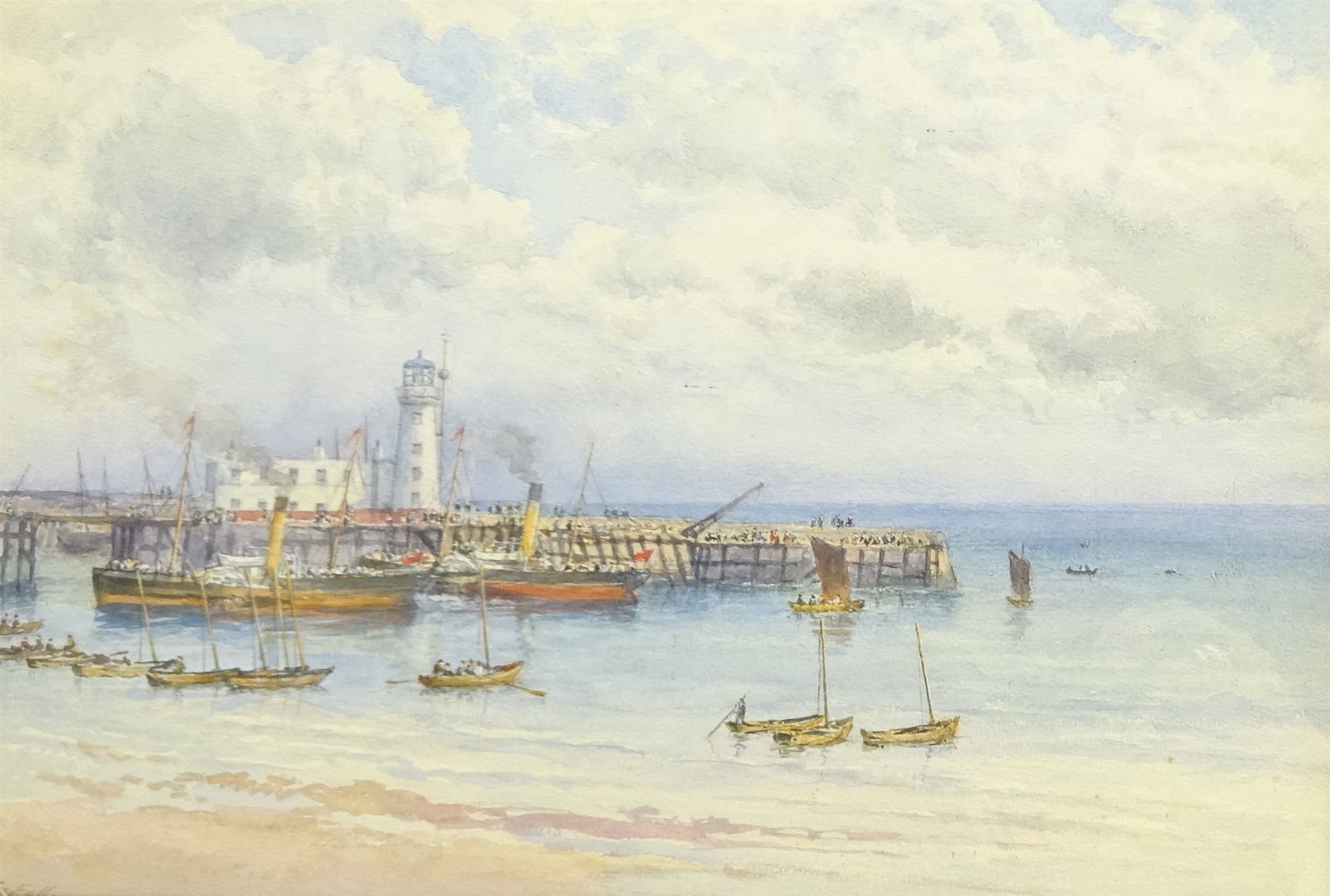 George Fall | Scarborough Lighthouse with Paddle-Steamers and Fishing ...