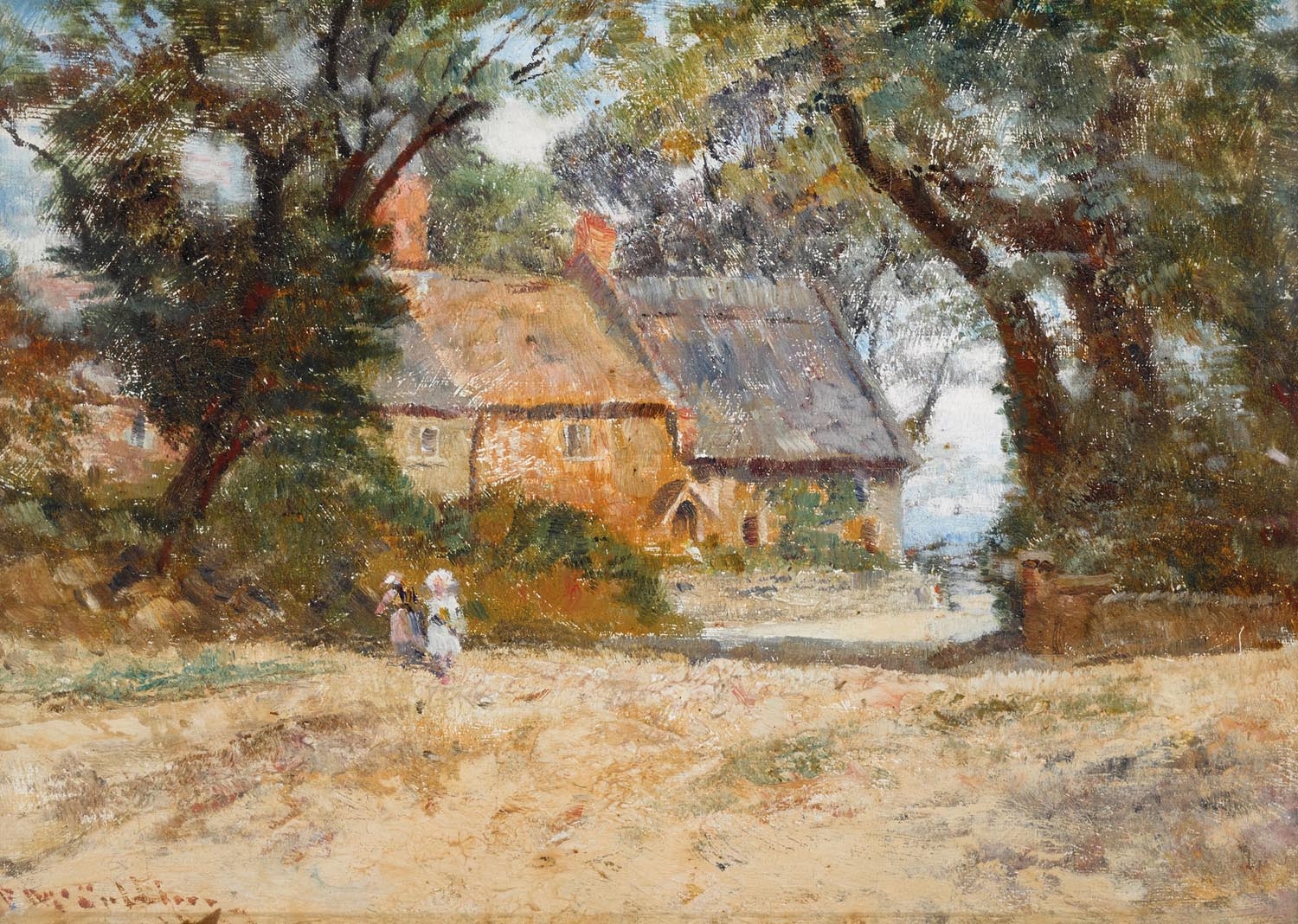 Frederick McCubbin | Cottage, Trees and Children (1907) | MutualArt