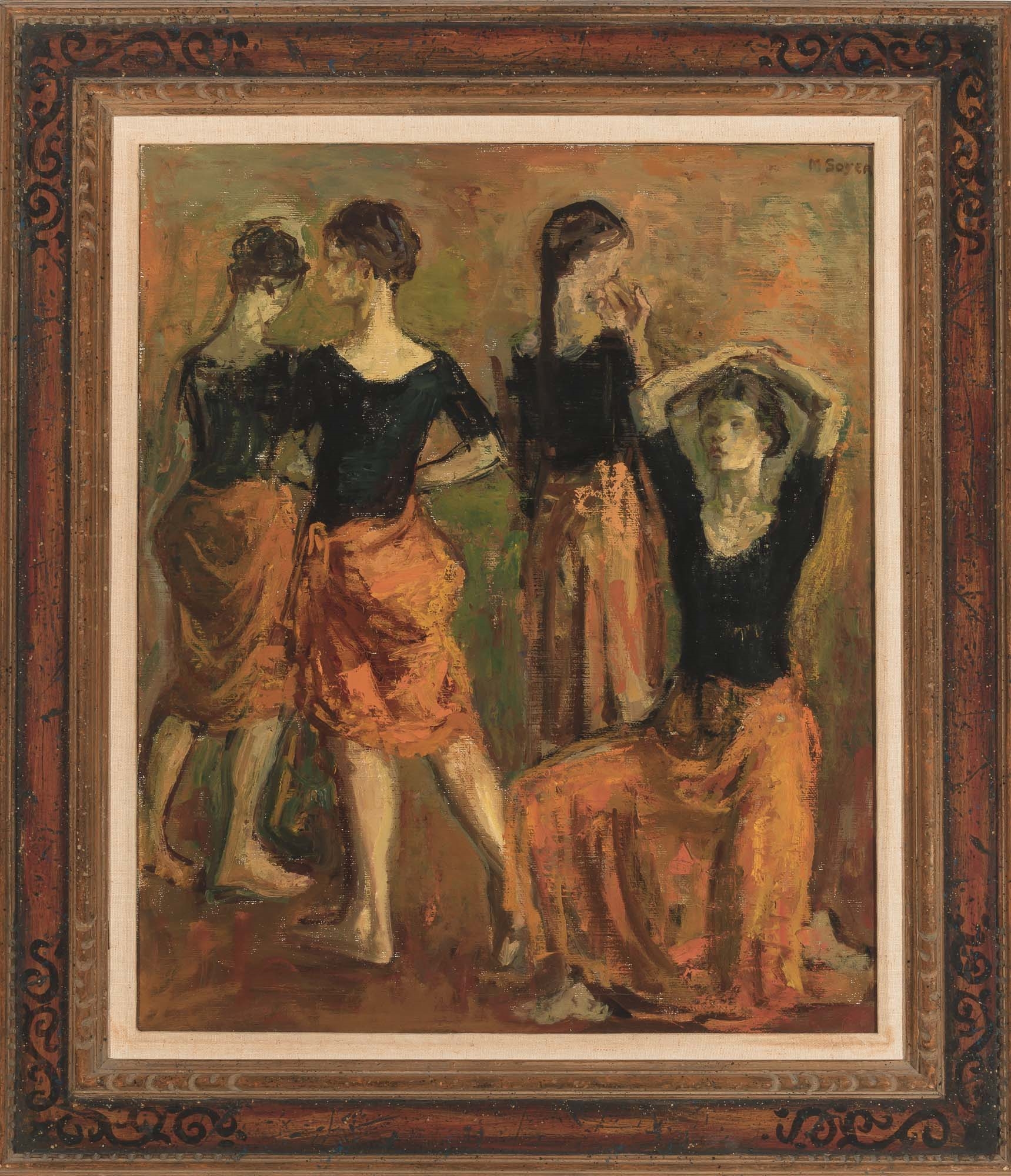 Moses Soyer | Four Dancers in Orange | MutualArt