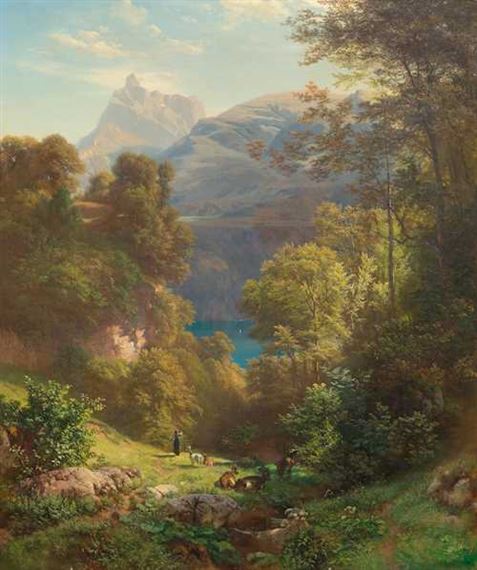 Johann Gottfried Steffan | Mountain landscape with herders and goats by ...