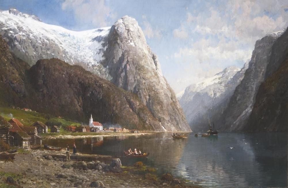 Anders Askevold | Norwegian forest landscape with cows (1889) | MutualArt