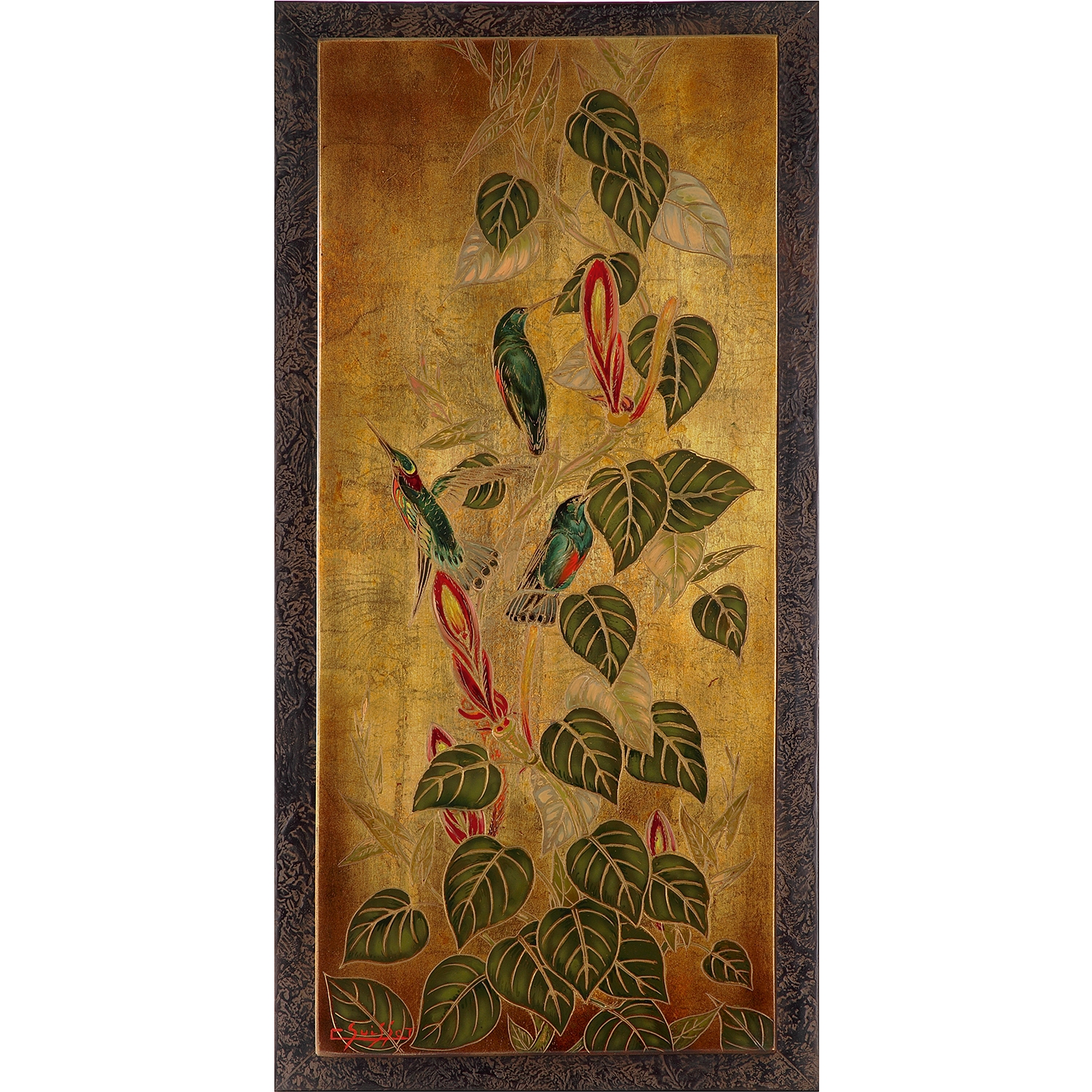 Gaston Suisse | Panneau rectangulaire en laque à décor de colibris dans ...