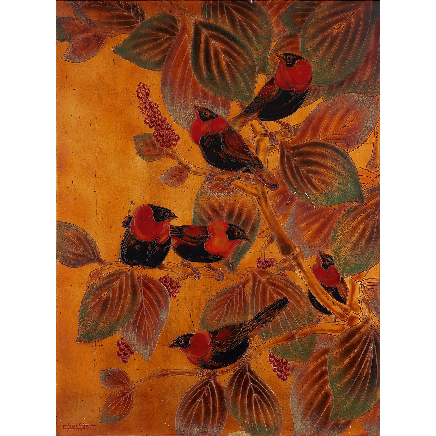 Gaston Suisse | Panneau rectangulaire en laque à décor d'ignicolores ...