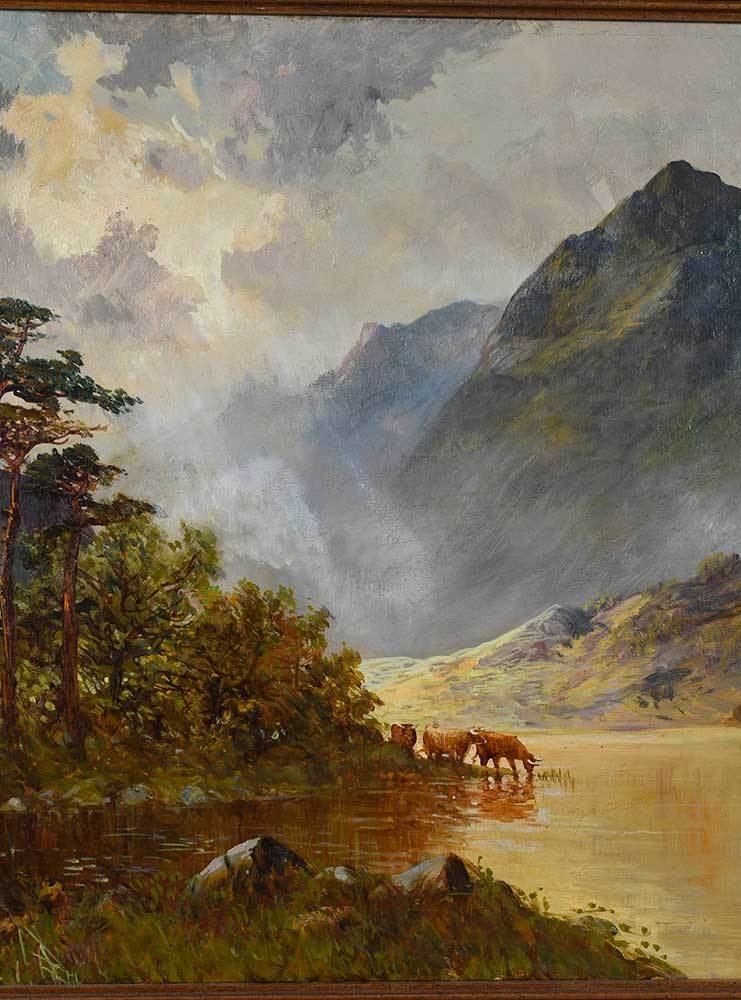 Benjamin Davis | Highland Landscape with Cows Watering | MutualArt
