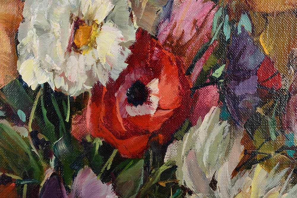 Della Roberts | Spring Flowers on Bamboo Table | MutualArt