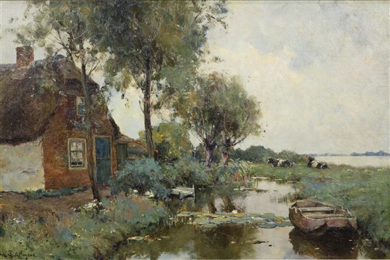 Gerard Altmann | Boerderij aan een poldersloot met waterlelies | MutualArt
