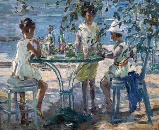 Dorothea Sharp | Children beside a cafe table | MutualArt