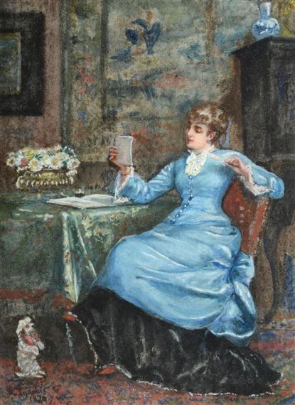 Albert Ludovici | An Elegant Lady Reading a Letter (1879) | MutualArt