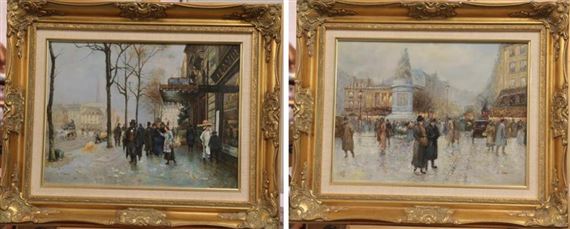 L. Ross | Two Works: A Parisian Street Scene with Figures in Snow ...