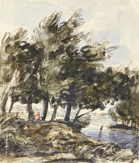 John Constable | River landscape with woodland | MutualArt