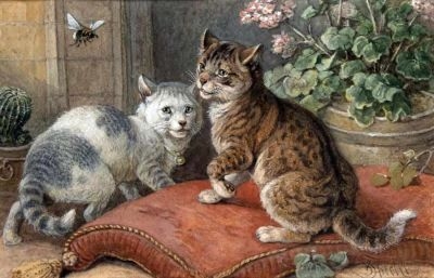 August Specht | Two works: Katze und Hund/Katzen mit Hummel | MutualArt