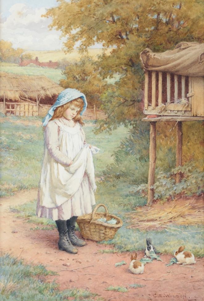 Charles Edward Wilson | Feeding the chickens | MutualArt