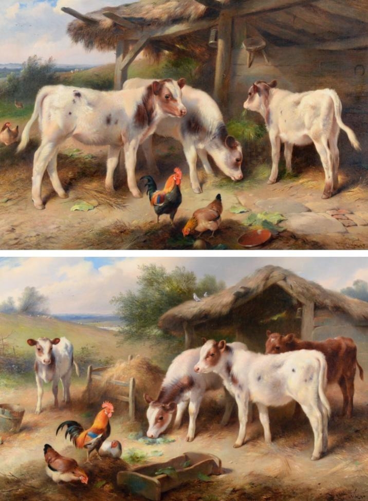 Walter Hunt | Two Works: Calves feeding beside a thatched stable (1918 ...
