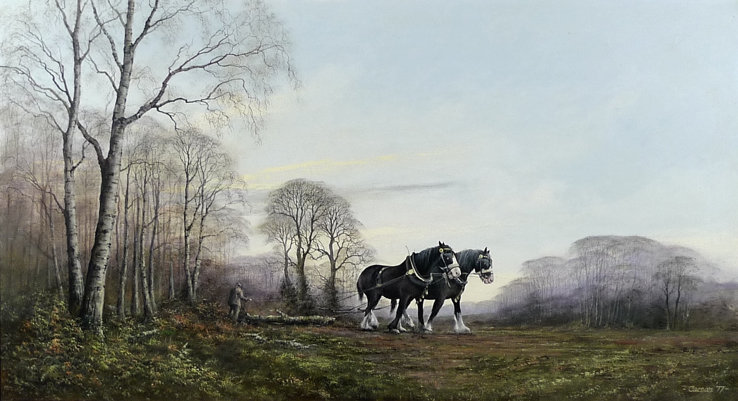 John Caesar Smith | Two Shire Horses Clearing Woodland (1977) | MutualArt
