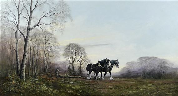 John Caesar Smith | Two Shire Horses Clearing Woodland (1977) | MutualArt