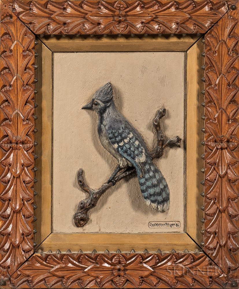 James Walter Folger | Carved and Painted Blue Jay Plaque | MutualArt
