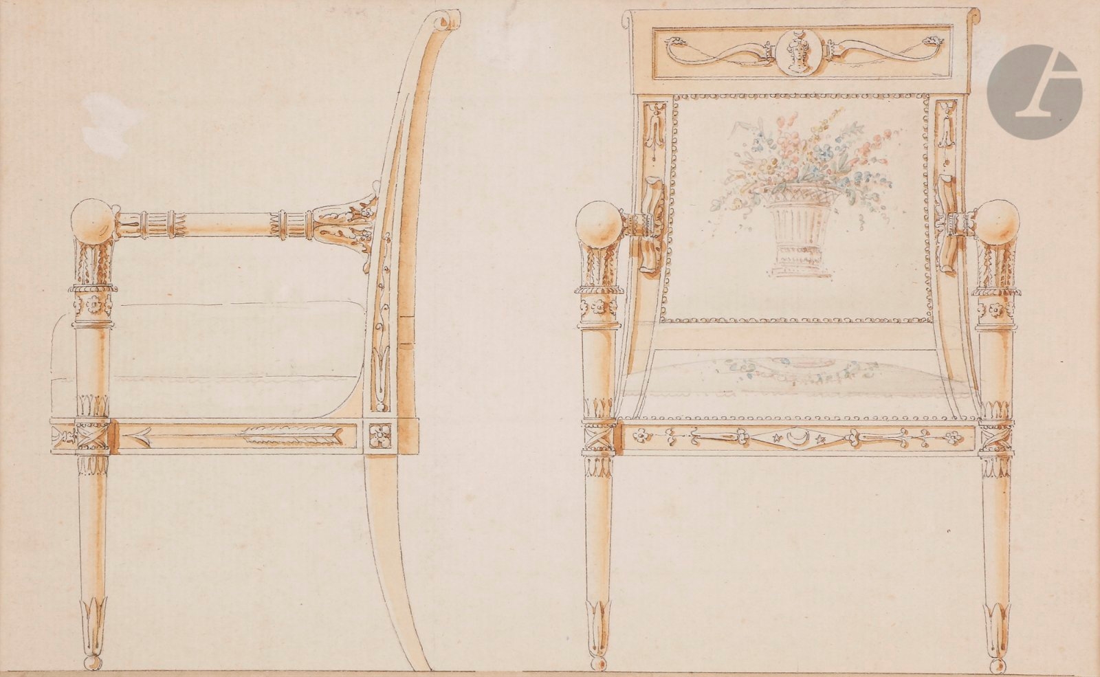 Jean Démosthène Dugourc | Projets de fauteuils à la corbeille de fleurs ...
