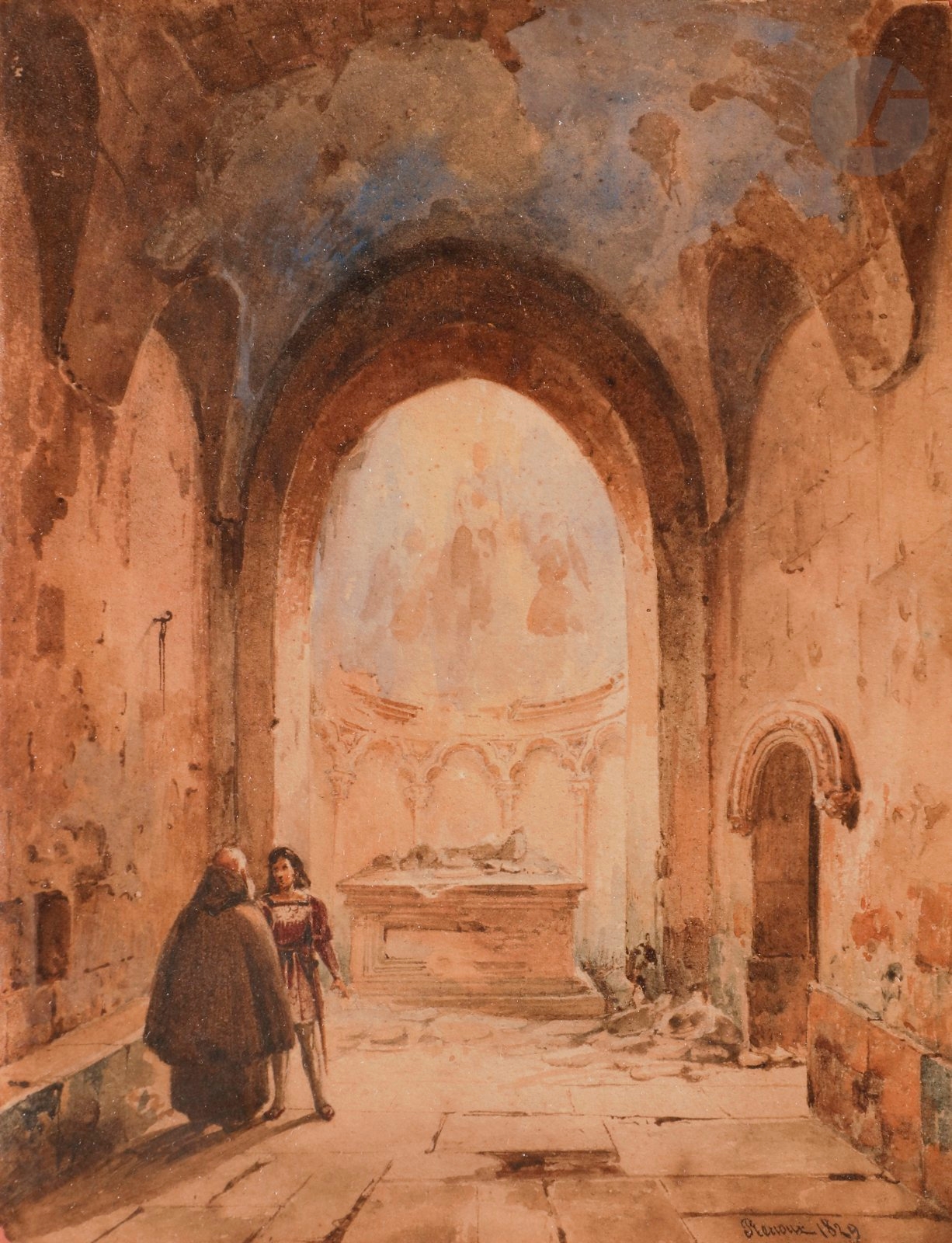 Charles Caius Renoux | Deux personnages dans une chapelle (1829 ...