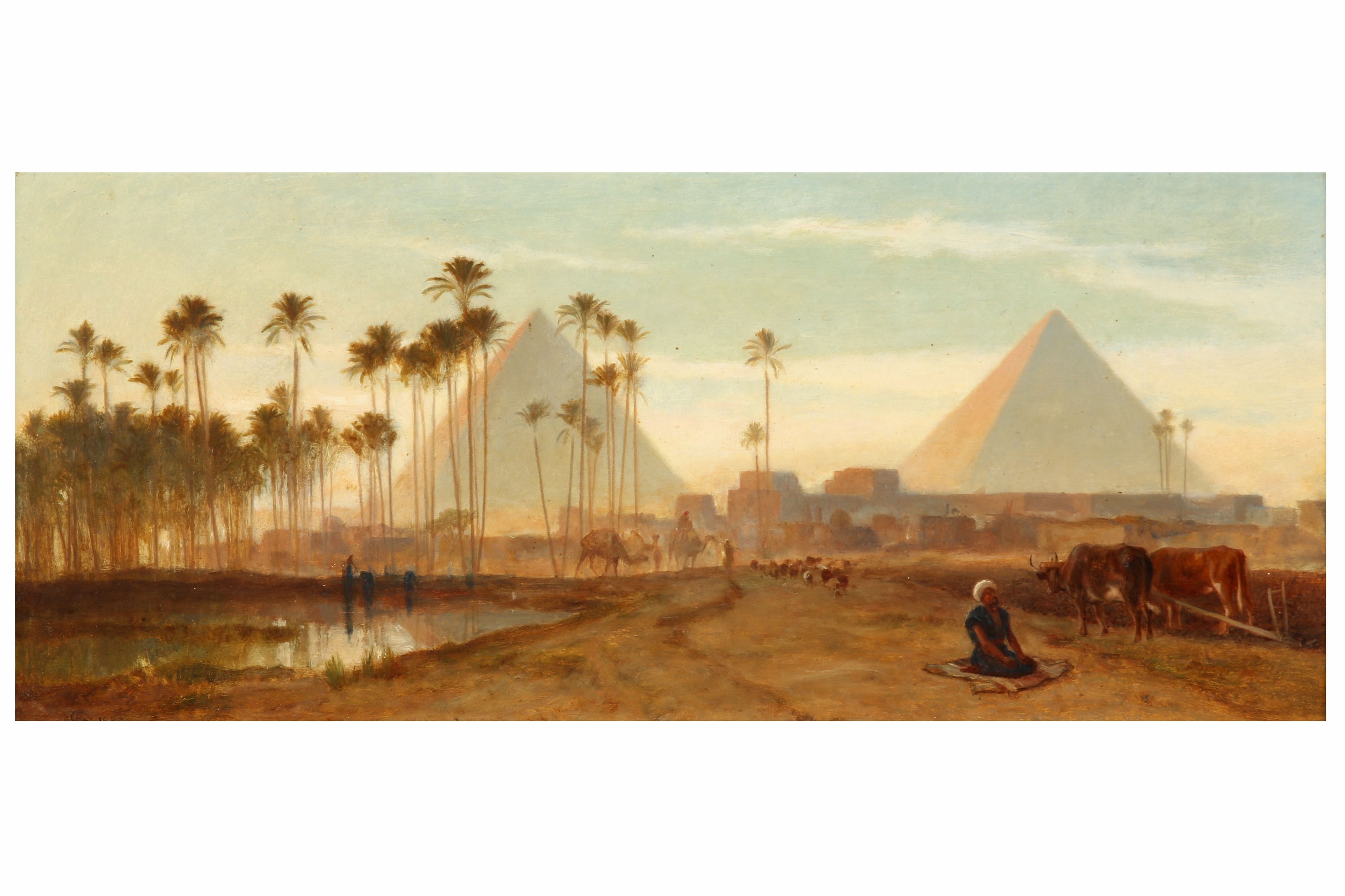 Frederick Goodall | A view of the pyramids with an oasis and an Arab ...
