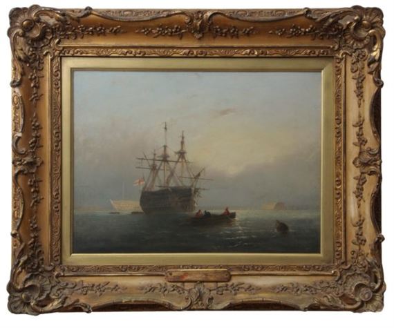 Nicholas Condy | Man of War at anchor | MutualArt