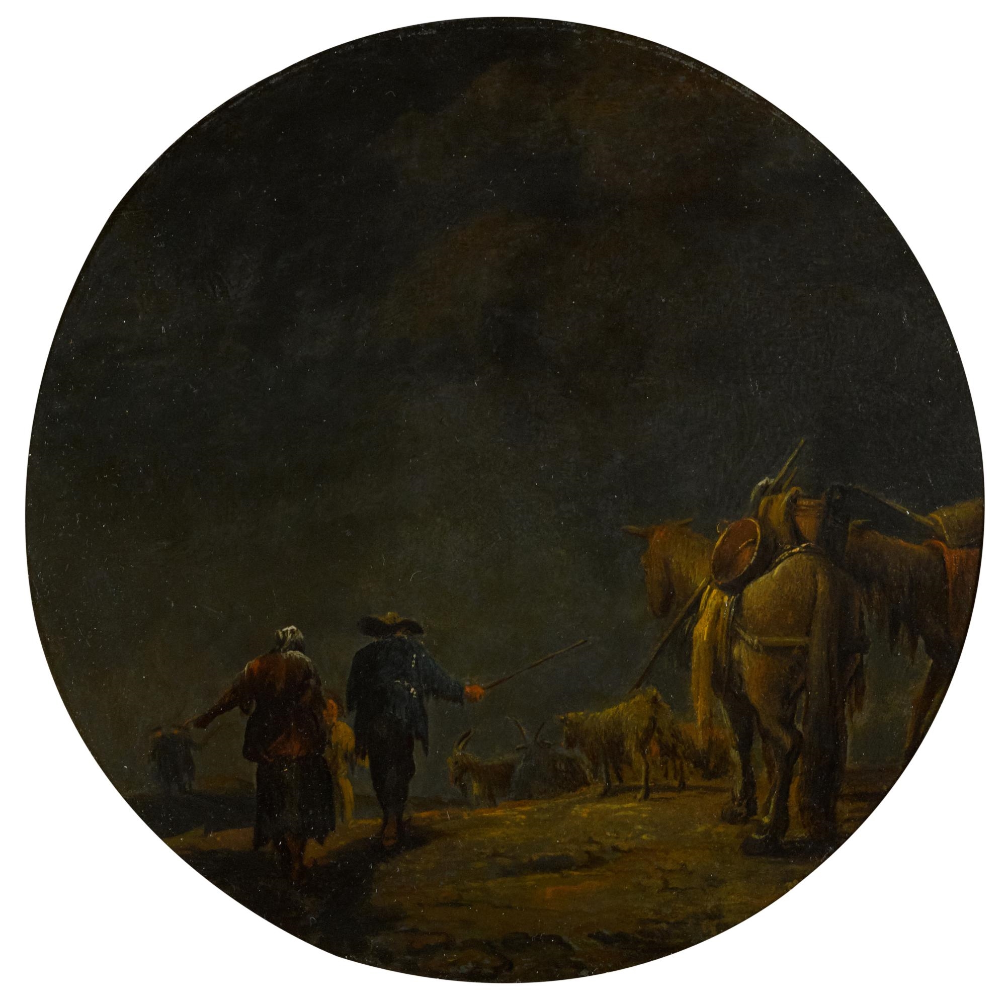 Leonaert Bramer | A moonlit landscape with drovers and their pack of ...