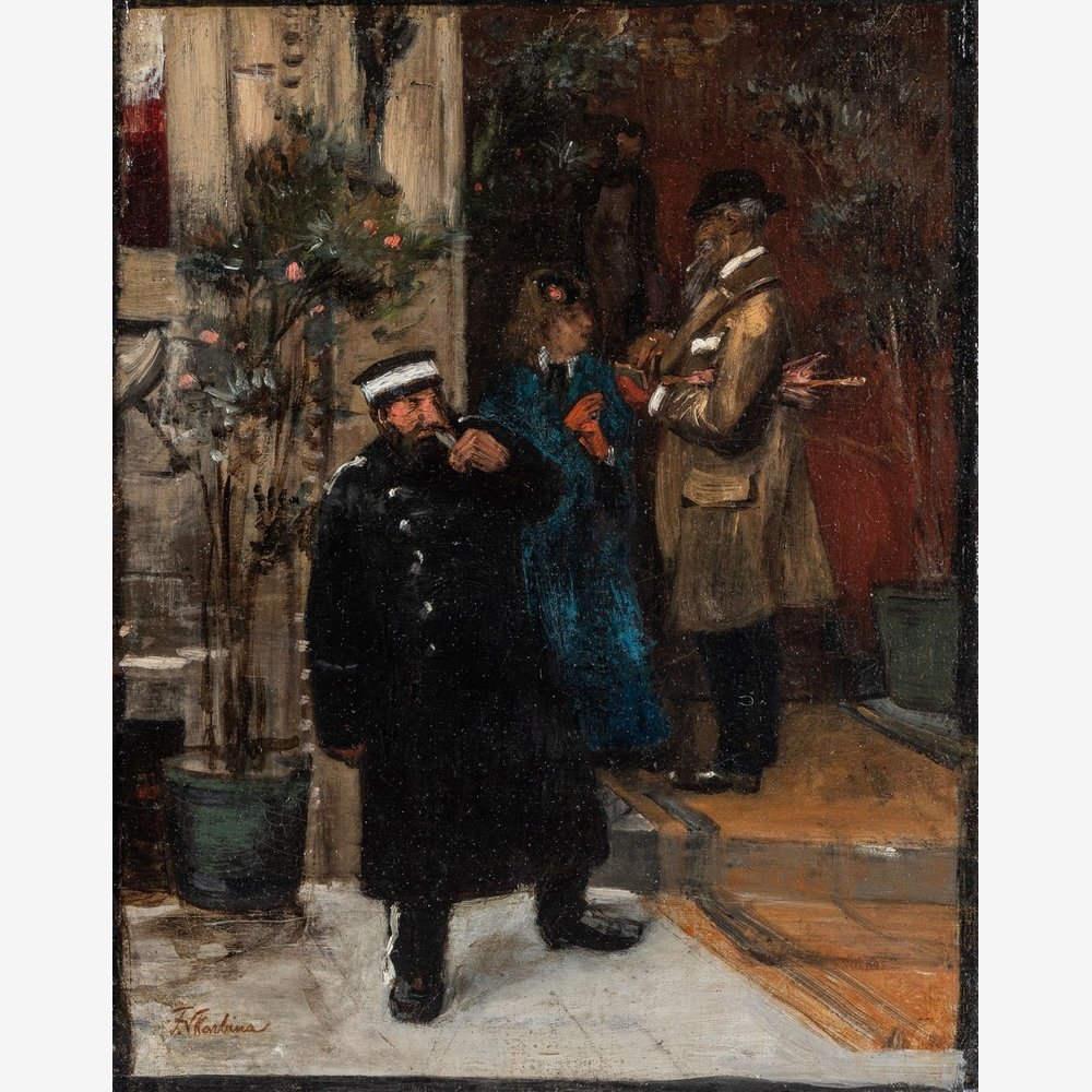 Franz Skarbina | Hôtel de Rome. Der Portier nach einer Droschke ...