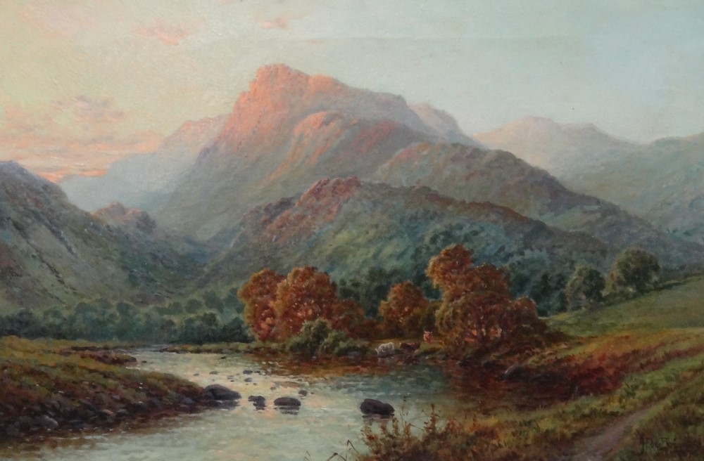 Alfred de Breanski Jr. | A Pair: Highland Loch scene at sunset & Cade ...